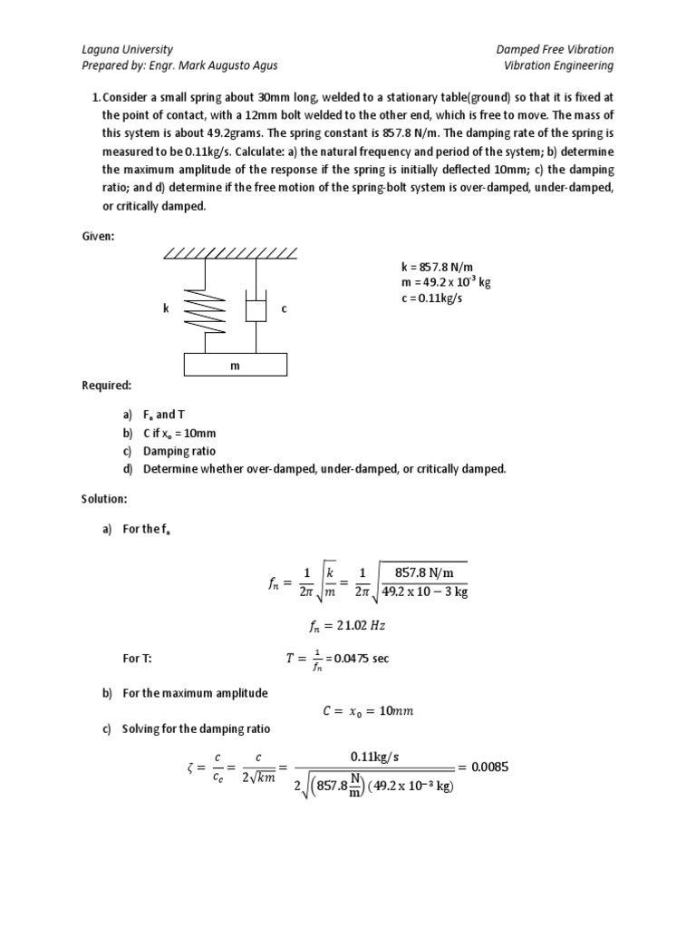 Sample Problem Damped Free Vibration | PDF | Physical Quantities ...