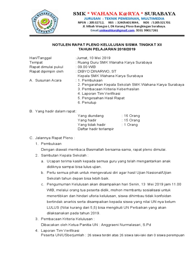 Notulen Rapat Kelulusan Siswa 2019 | PDF