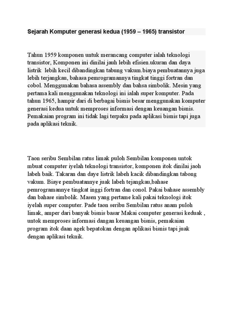 Sejarah Komputer Generasi Kedua | PDF