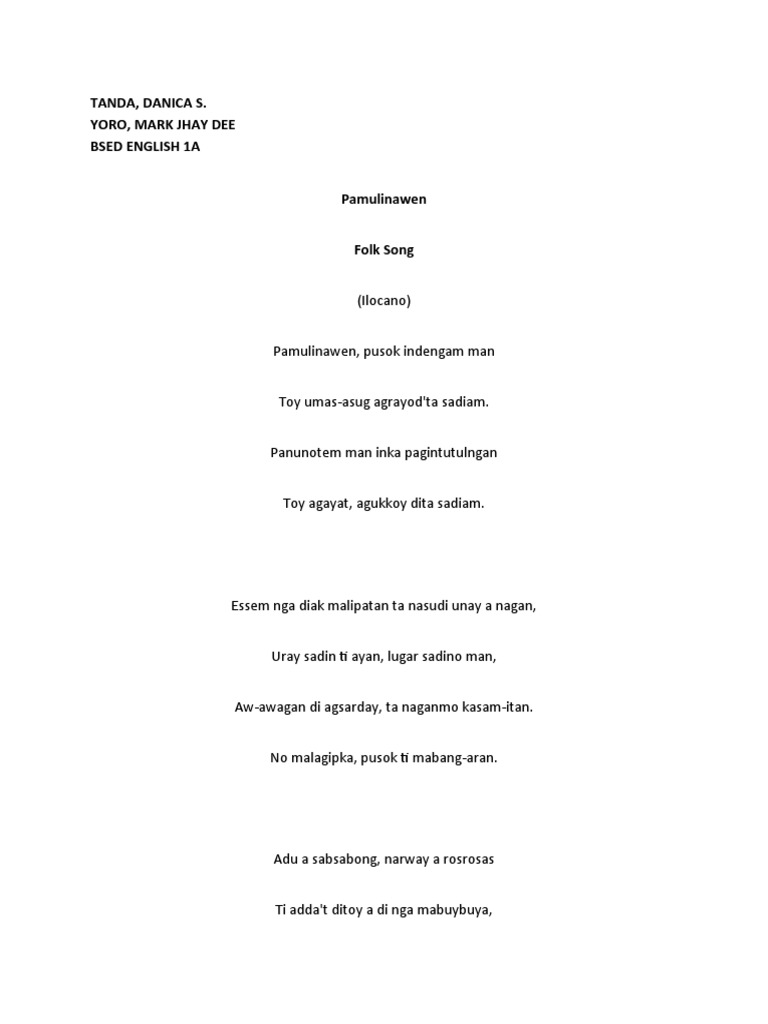 Meaning and Significance of Pamulinawen | PDF | Folk Music