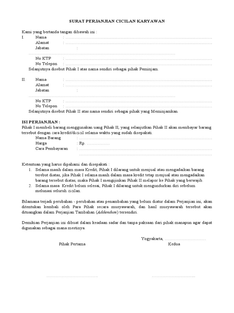 Surat Perjanjian Cicilan Karyawan | PDF