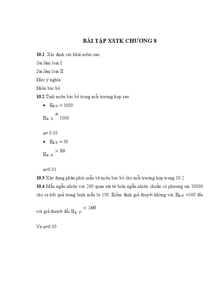 BÀI TẬP XSTK CHƯƠNG 8 | PDF