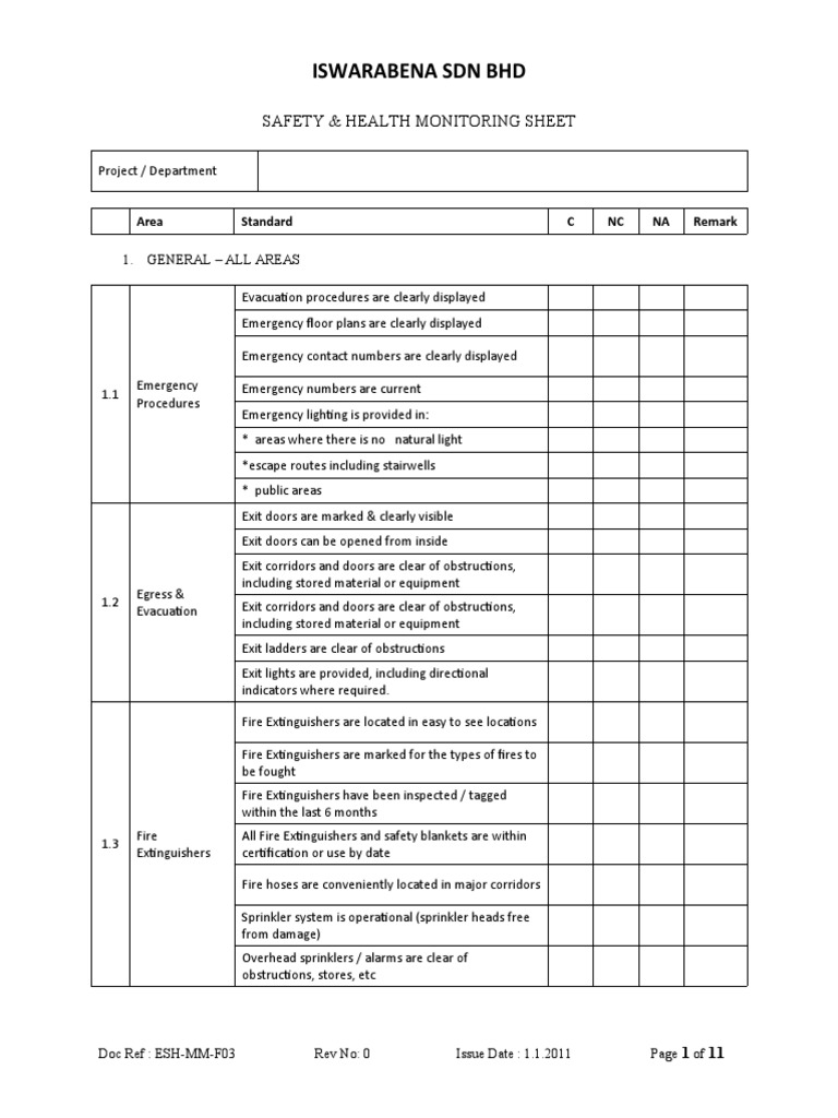 Safety & Health Monitoring Sheet | PDF | Fire Sprinkler System | Chair