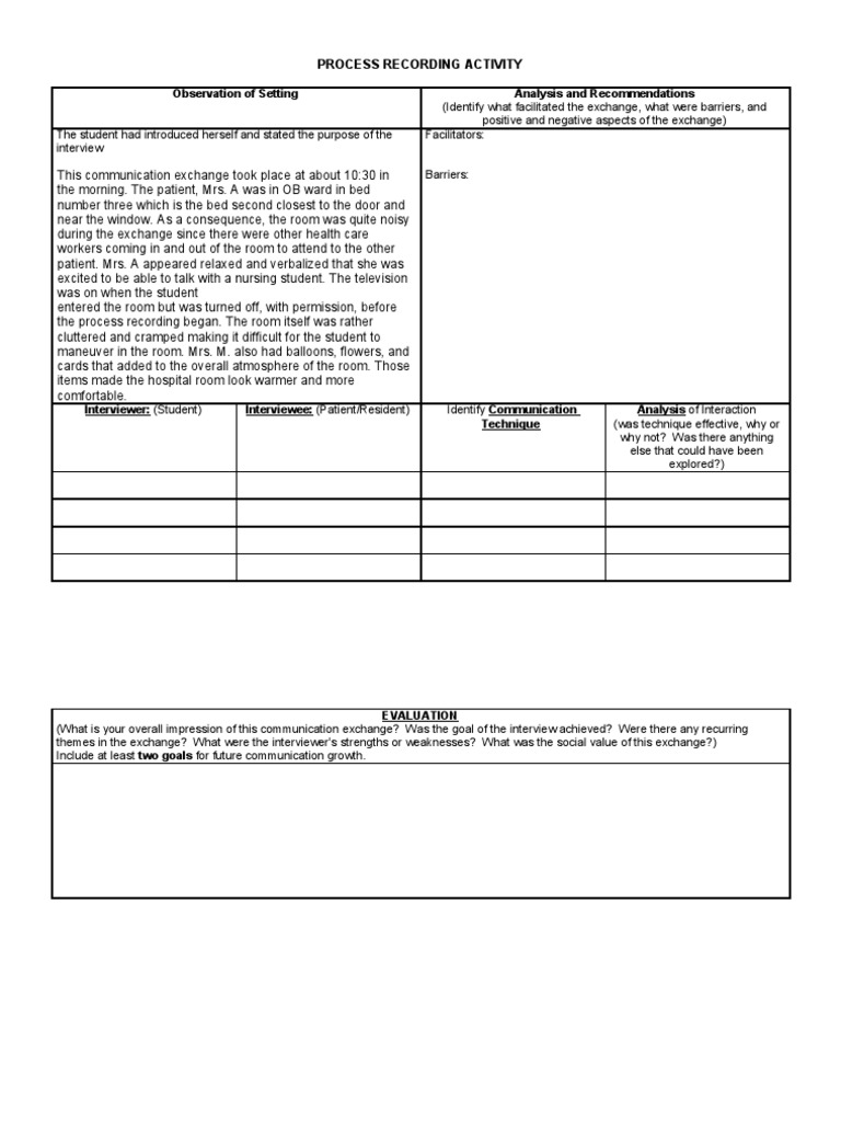Process Recording Template | PDF