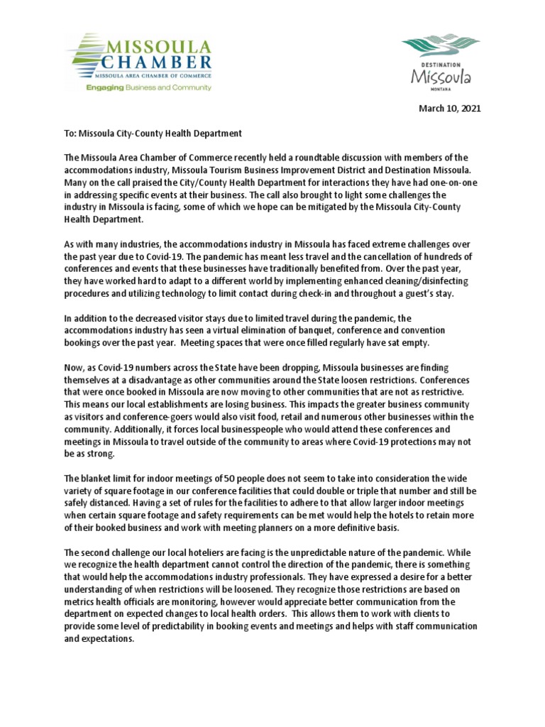 Chamber-DM Health Department Letter | PDF | Hotel | Business