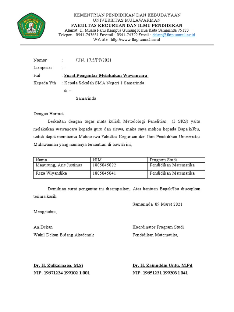 FIX SURAT REKOMENDASI Kampus Mengajar | PDF
