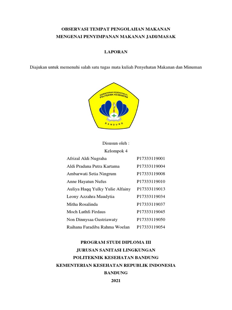 OBSERVASI TEMPAT PENGOLAHAN MAKANAN - Penyimpanan Makanan Jadi ...