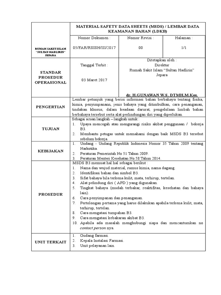 Sop Material Safety Data Sheets (MSDS), LDKB | PDF | Pengembangan Diri | Kesehatan Holistik
