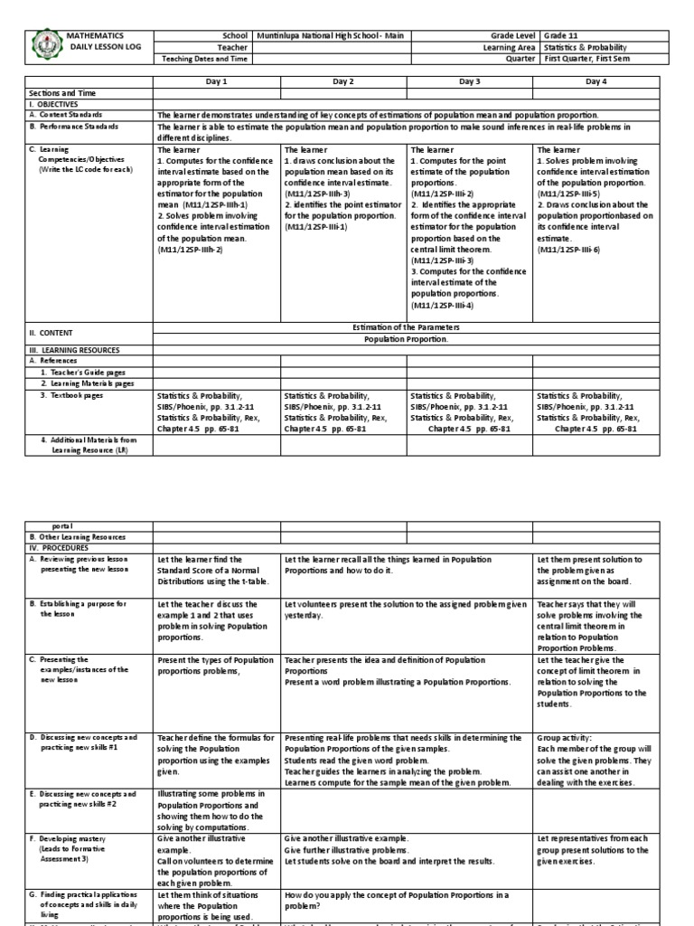 DLL Stat and Prob Pop Proportions | PDF | Confidence Interval ...