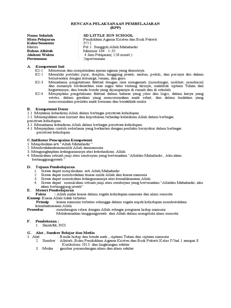 RPP KLS 4 Pembelajaran-1 | PDF