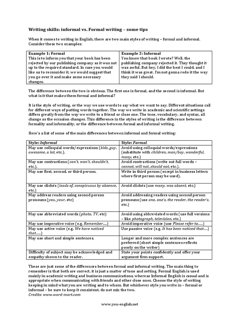 Writing Skills (In) Formal | PDF | Subject (Grammar) | Morphology