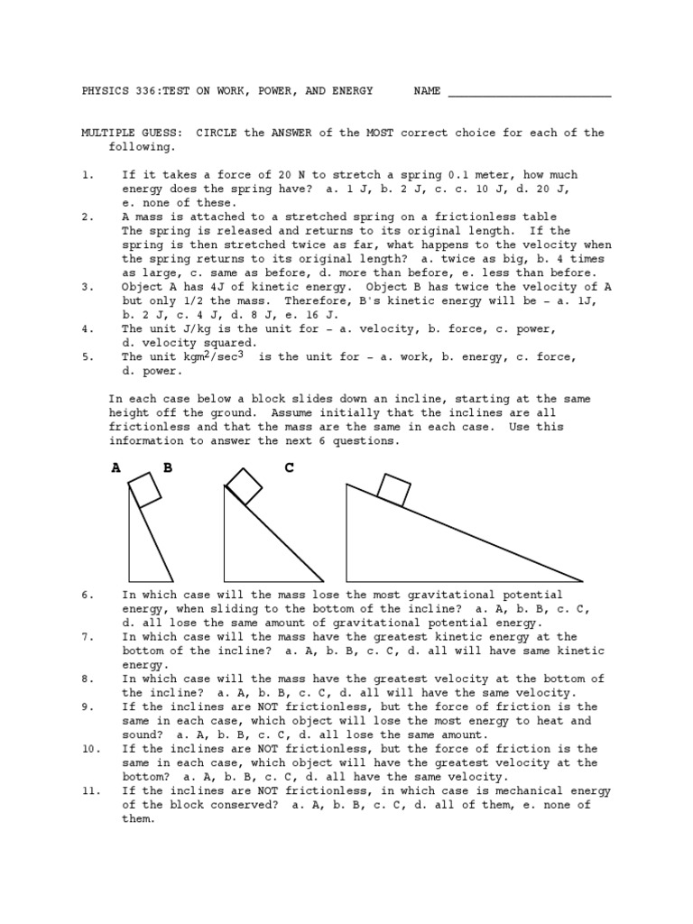 Work Power and Energy Test WP | PDF | Force | Mass