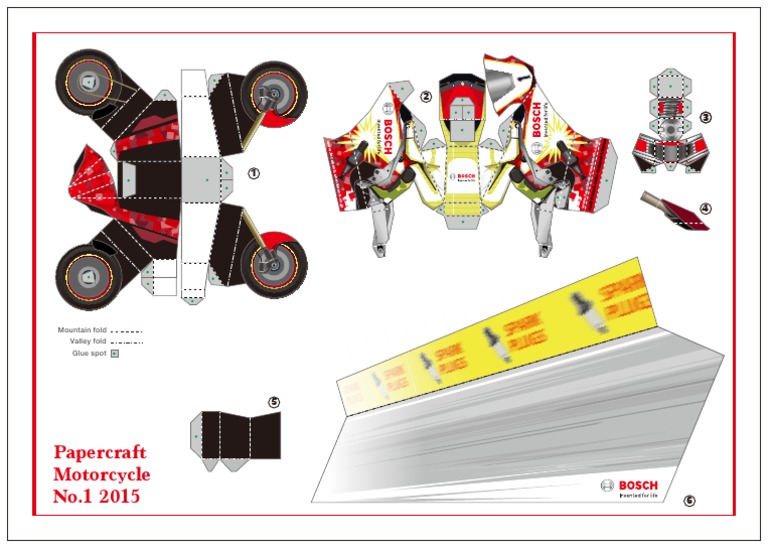 Papercraft Motorcycle No.1 2015: Mountain Fold Valley Fold Glue Spot | PDF