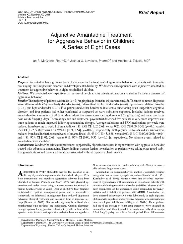 Adjunctive Amantadine Treatment For Aggressive Behavior in Children A ...