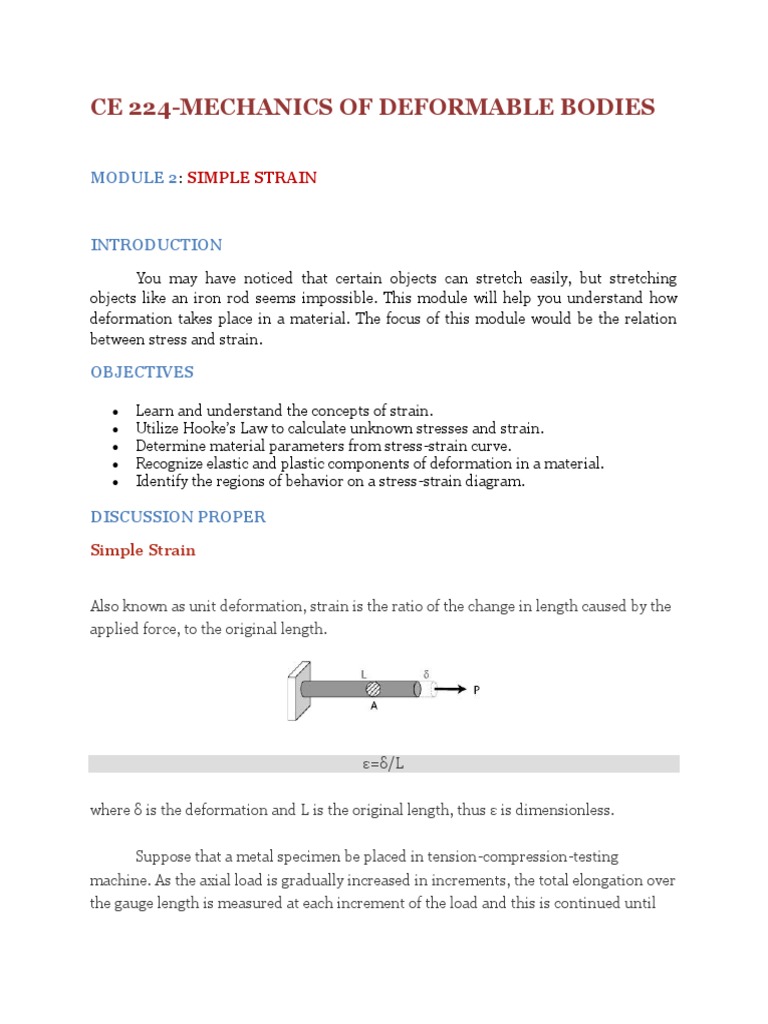 Mechanics of Deformable Bodies Module 2 | PDF | Deformation (Engineering) | Yield (Engineering)
