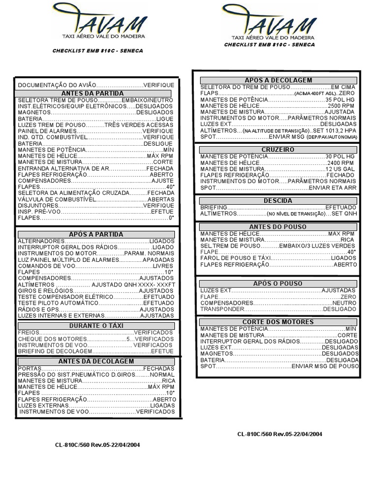Checklist Emb-810c | PDF | Aviación | Science