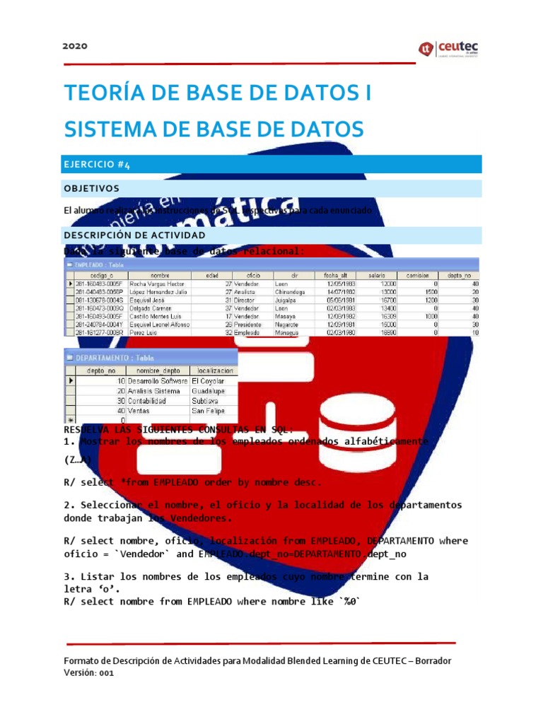 Ejercicios prácticos de consultas SQL sobre una base de datos relacional | PDF | SQL ...