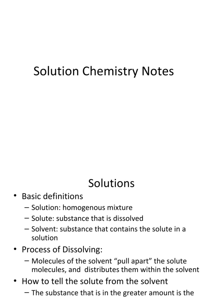 Solution Chemistry Notes | PDF | Solution | Solubility