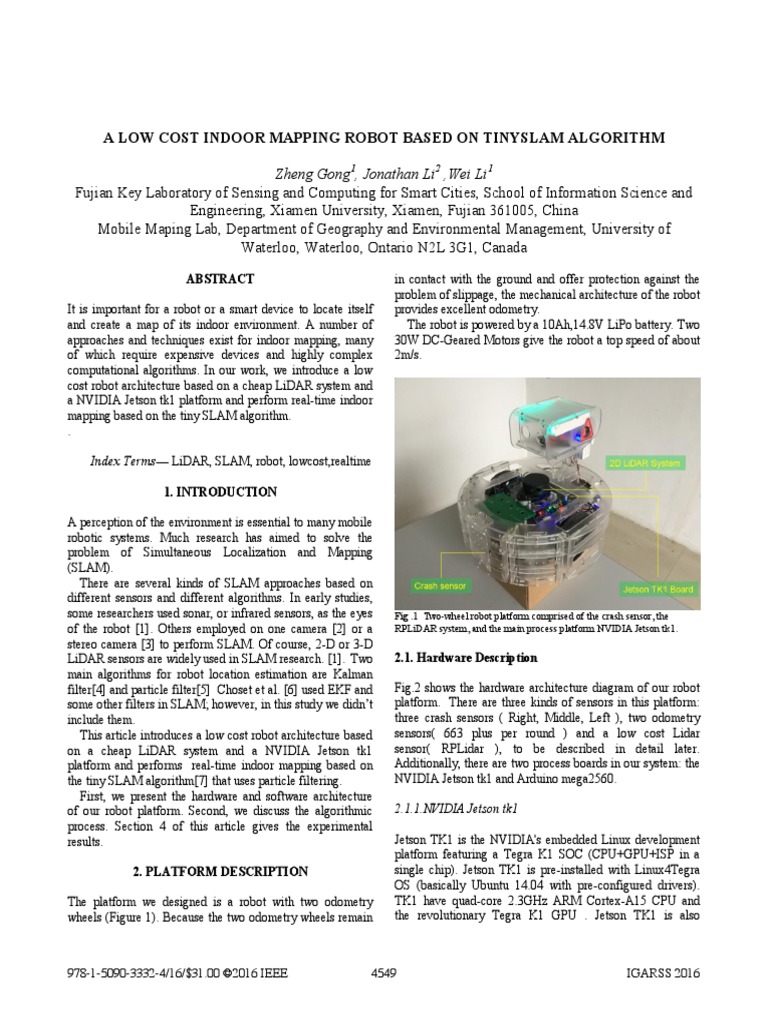 A Low Cost Indoor Mapping Robot Based On Tinyslam Algorithm | PDF | Lidar | Arduino