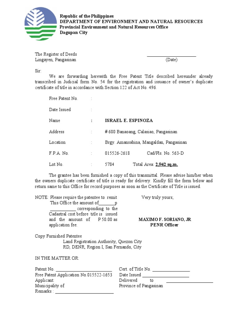 Republic of The Philippines Department of Environment and Natural ...