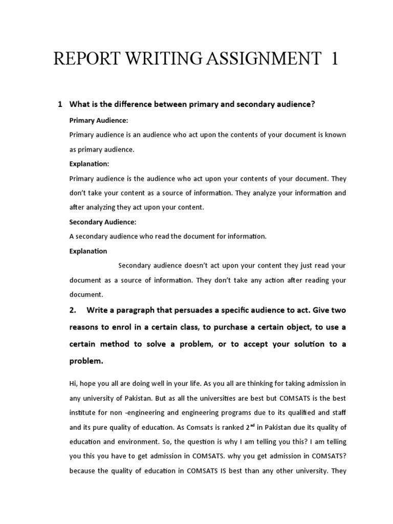 Report Writing Assignment 1: Primary Audience | Download Free PDF ...
