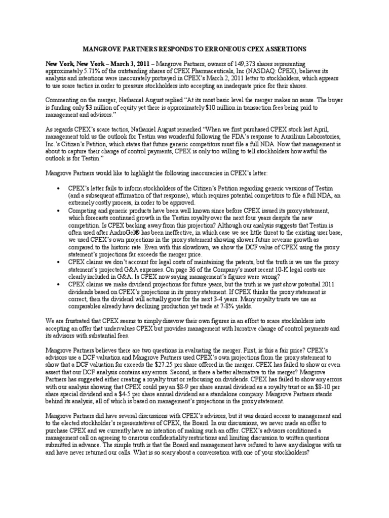 Press Release - March 3 | PDF | Mergers And Acquisitions | Discounted ...