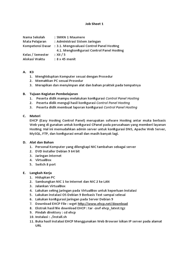 Contoh Job Sheet 1 | PDF