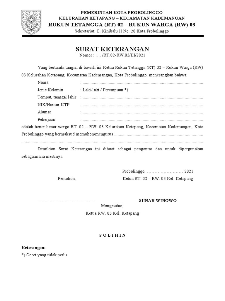 Surat Pengantar RT | PDF