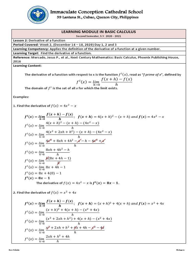 Bacal Module Lesson 2 | PDF | Function (Mathematics) | Derivative