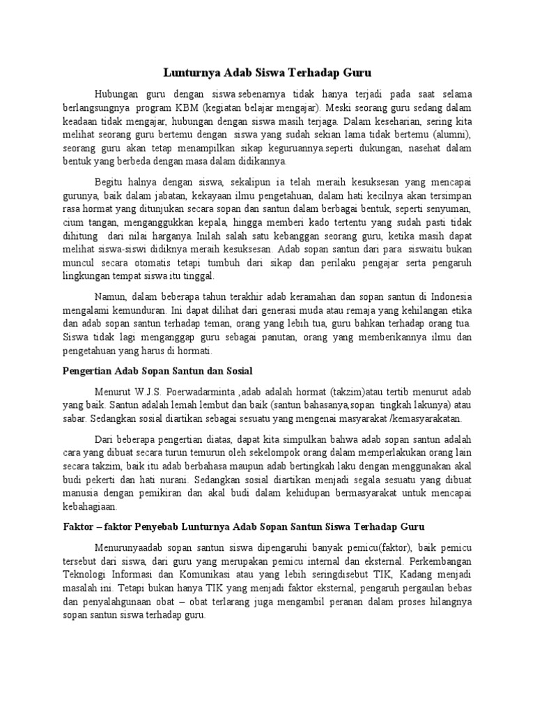 Lunturnya Adab Siswa Terhadap Guru Pdf