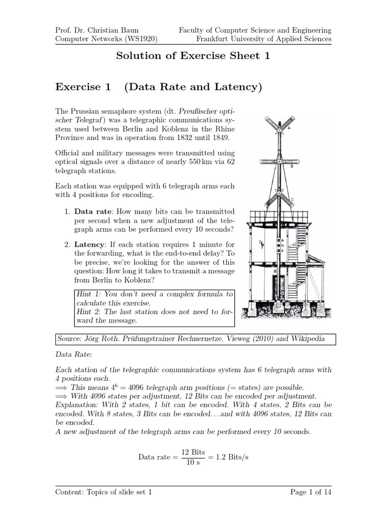 Computer Networks WS1920 Exercise Sheet 01 Solution | PDF | Network Topology | Data Transmission
