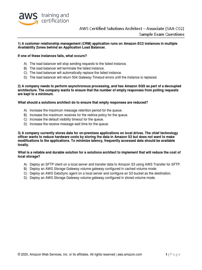 AWS Certified Solutions Architect Associate Sample Questions | PDF ...