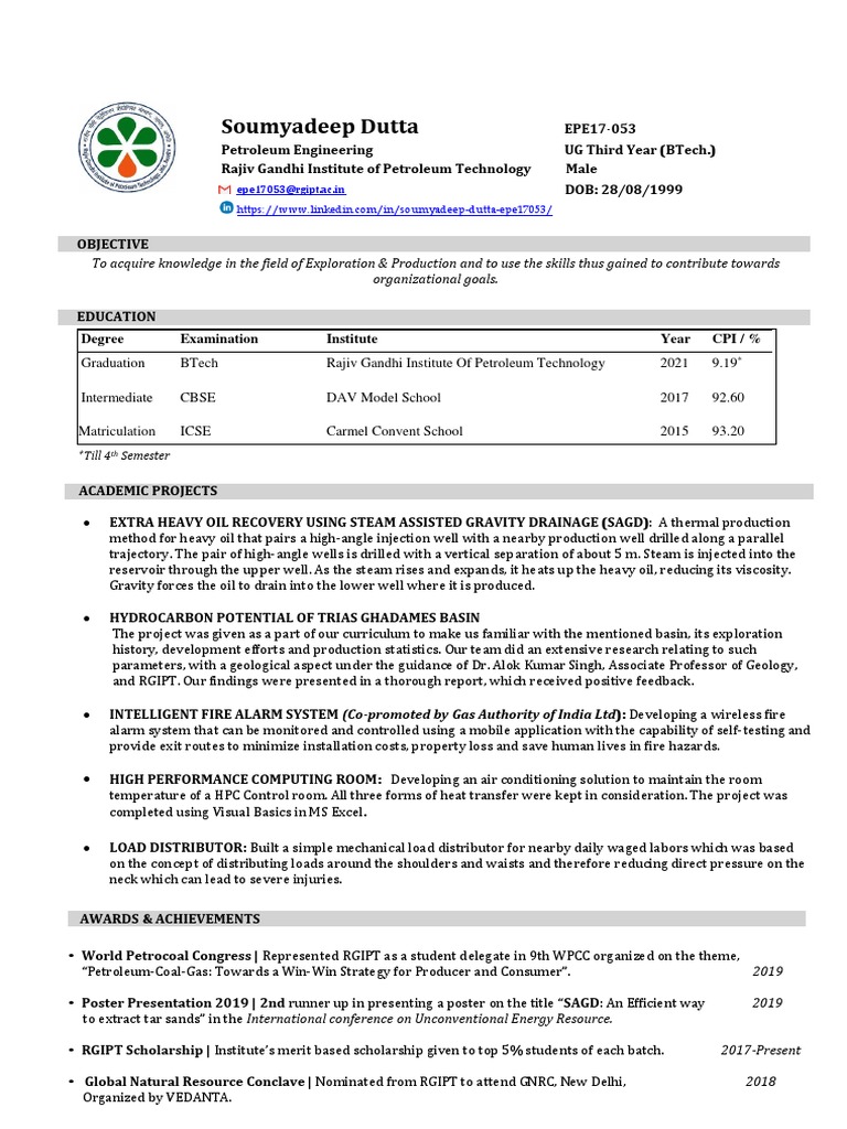 CV - SD - Soumyadeep Dutta | PDF | Science | Science And Technology