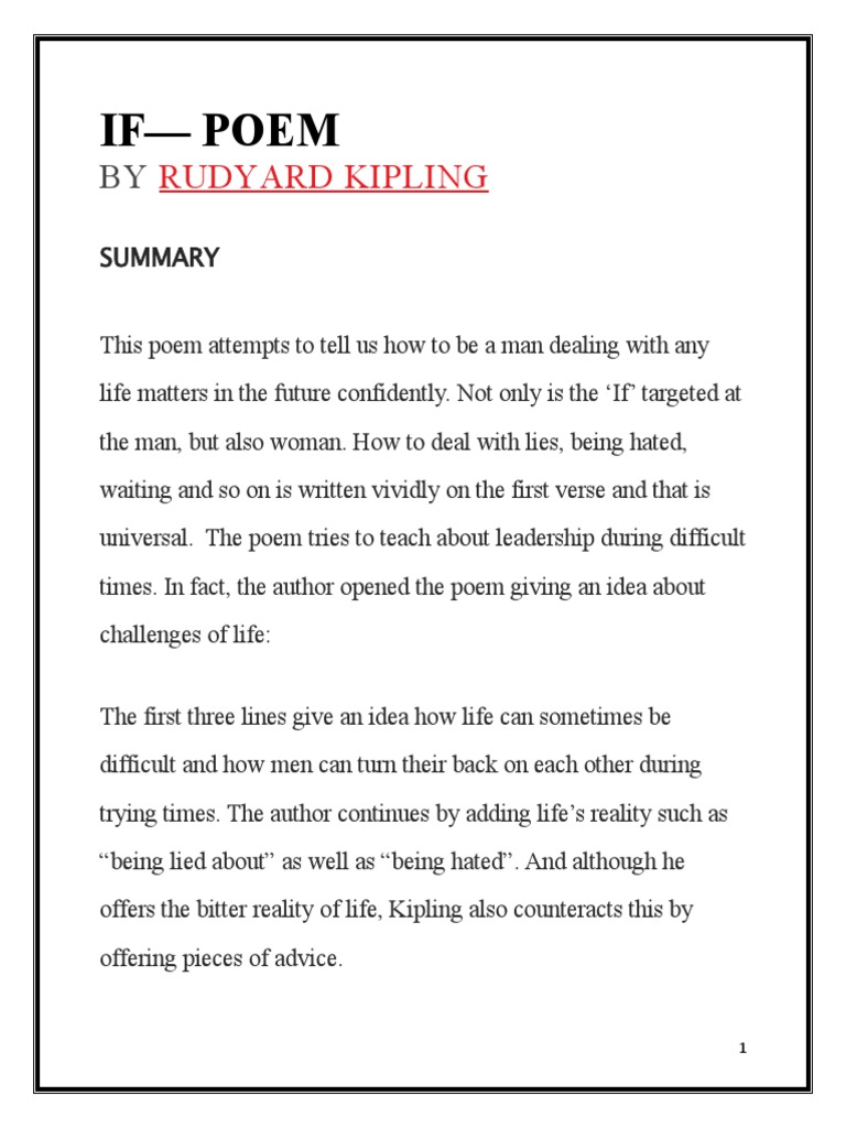 If - Poem: Rudyard Kipling | PDF | Stoicism | Rudyard Kipling