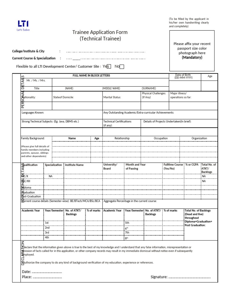 Trainee Application Form: A Comprehensive Look into a Candidate's ...