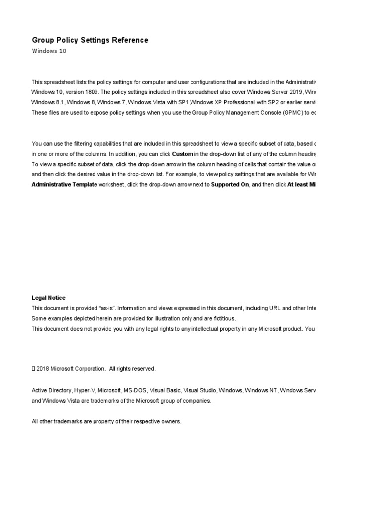 Group Policy Settings Reference | PDF | Group Policy | Microsoft Windows