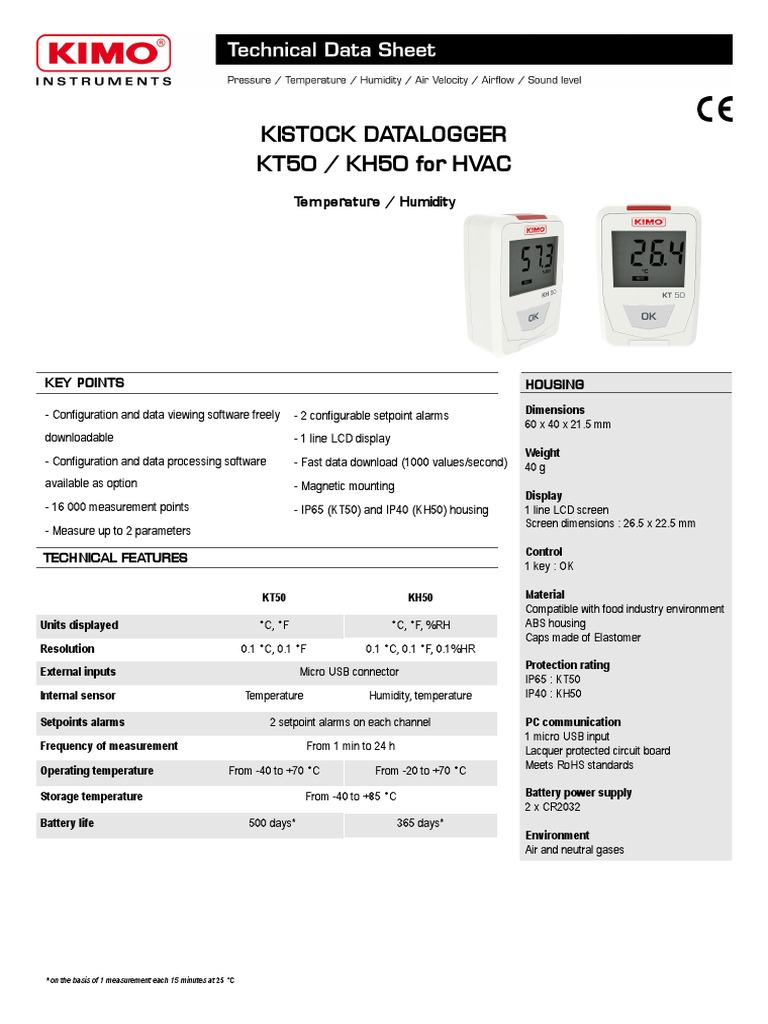 Kistock Datalogger KT50 / KH50 For HVAC: Temperature / Humidity | PDF | Usb | Computer Engineering