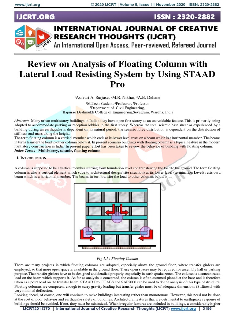 Review On Analysis of Floating Column With Lateral Load Resisting ...