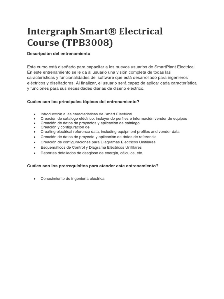 Intergraph Smart Electrical Course TPB3008 | PDF