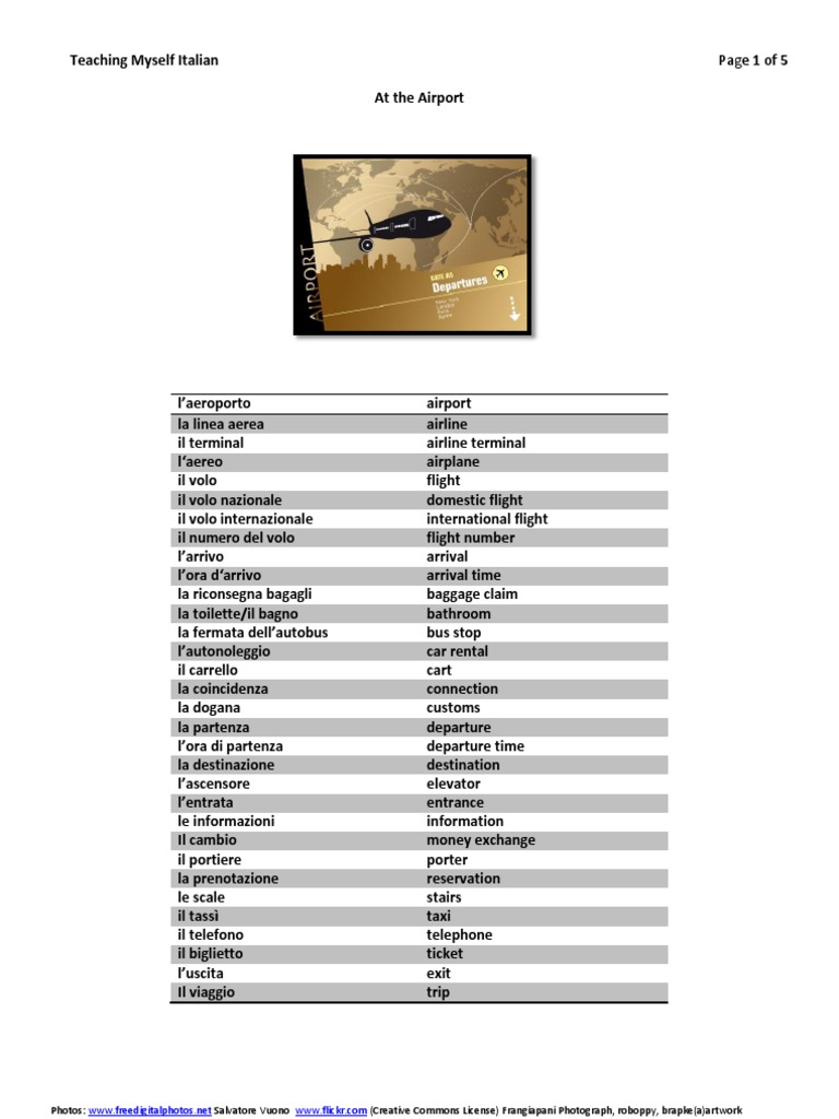 Italian Airport Vocabulary Guide | PDF