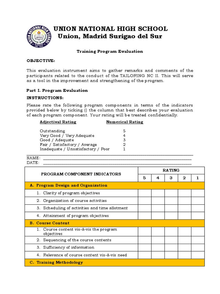Tailoring NC II Program Evaluation Form | PDF | Sewing | Program Evaluation