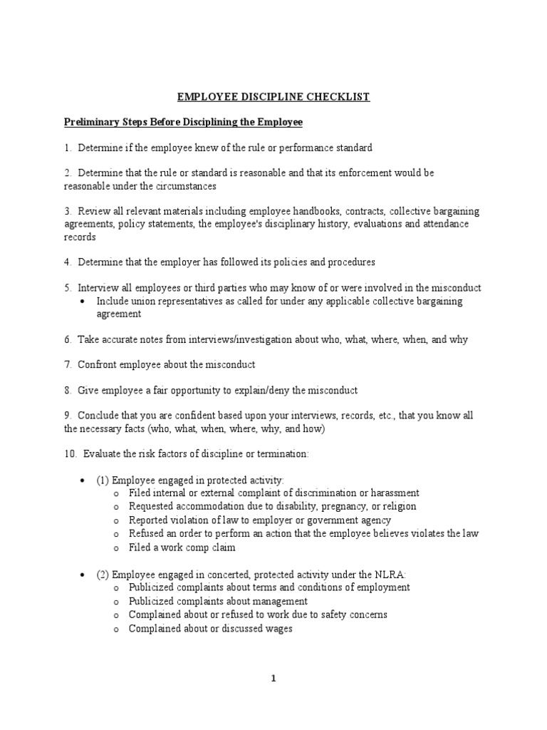 Employee Discipline Checklist Preliminary Steps Before Disciplining The ...