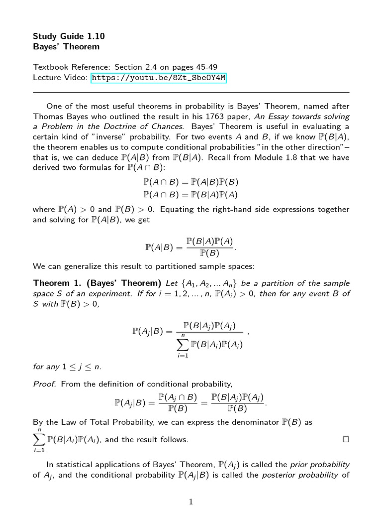 1.10 Bayes' Theorem | PDF | Theorem | Probability And Statistics