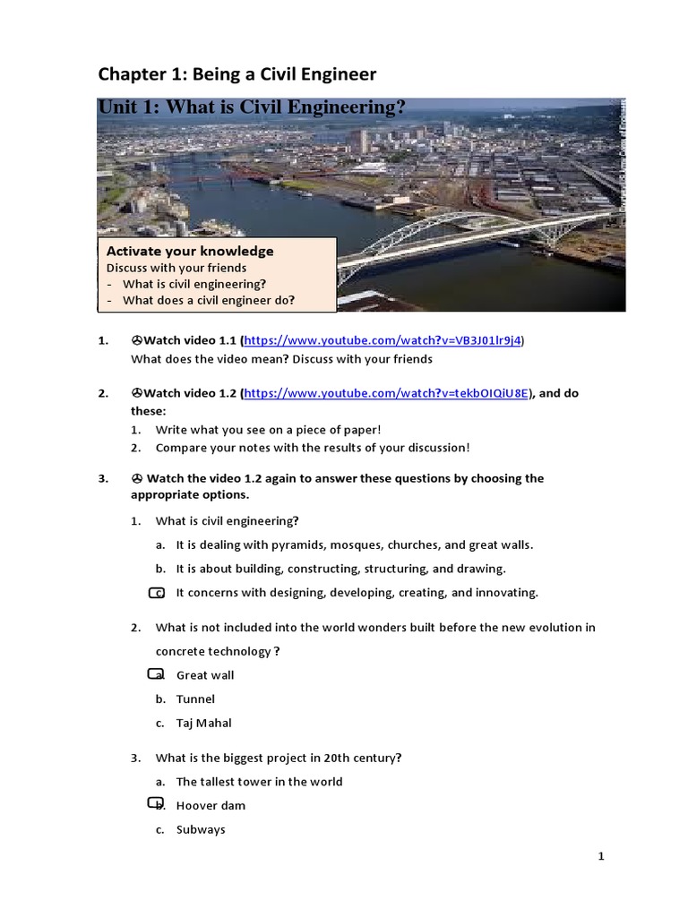 Chapter 1: Being A Civil Engineer Unit 1: What Is Civil Engineering ...