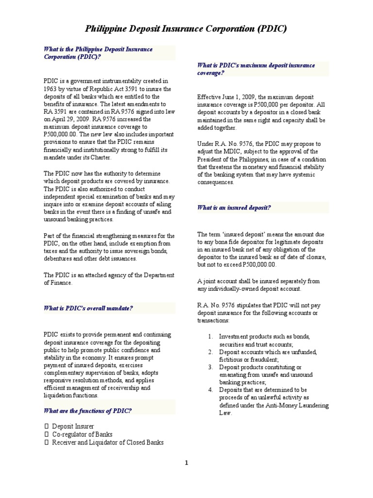 Philippine Deposit Insurance Corporation (PDIC) | Download Free PDF ...