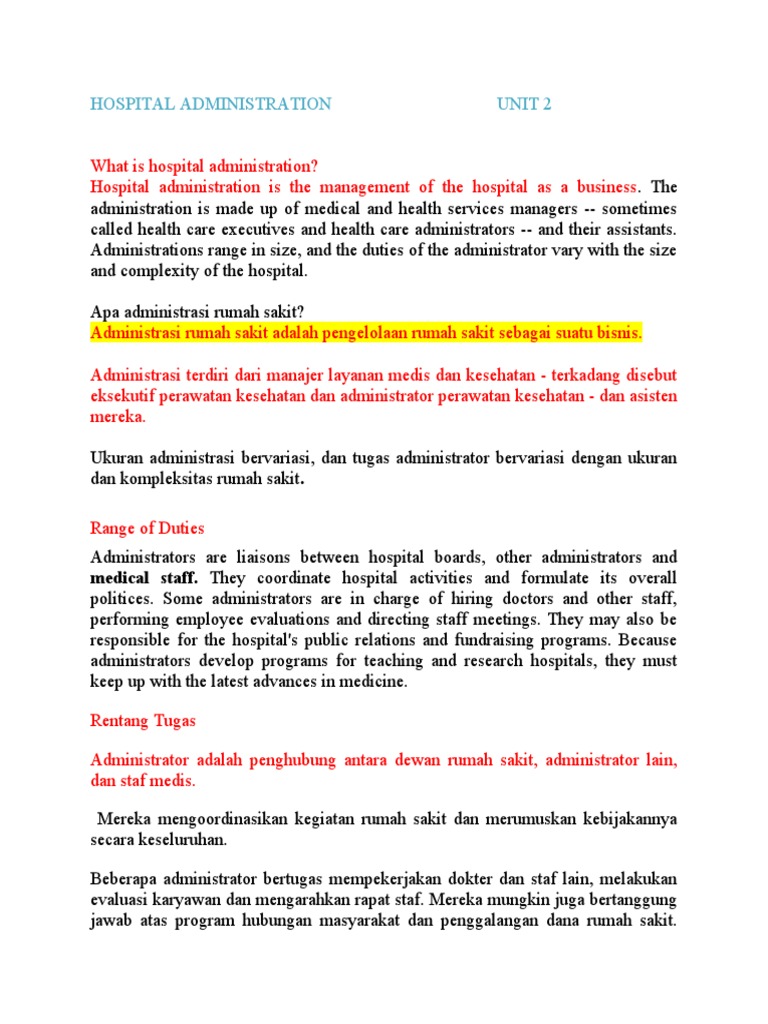 Hospital Administrationunit 2 | PDF | Hospital | Health Care