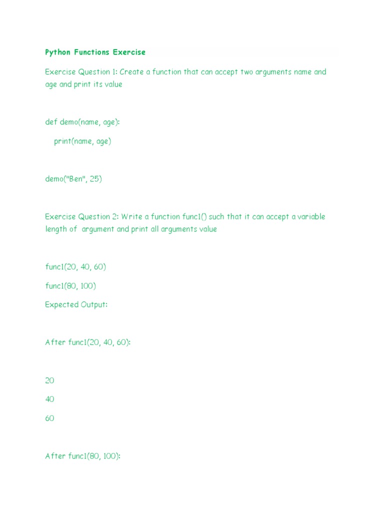 Python Functions Exercise Pdf Subroutine Parameter Computer