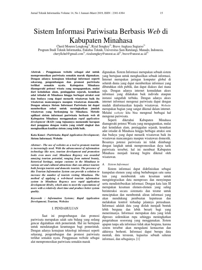 Sistem Informasi Pariwisata Berbasis Web Di | PDF