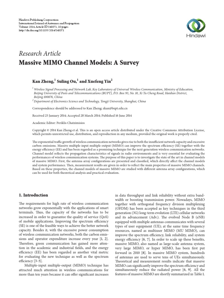 Massive MIMO Channel Models A Survey | PDF | Mimo | Antenna (Radio)