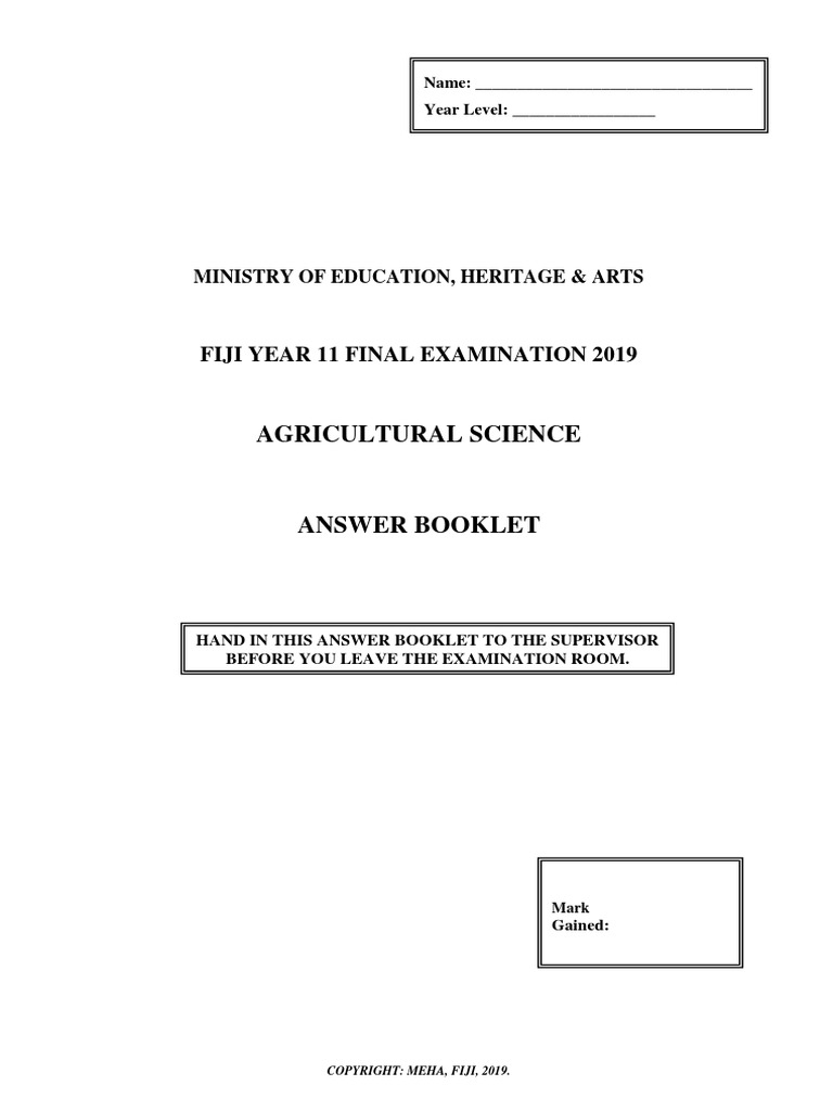 Agricultural Science: Fiji Year 11 Final Examination 2019 | PDF